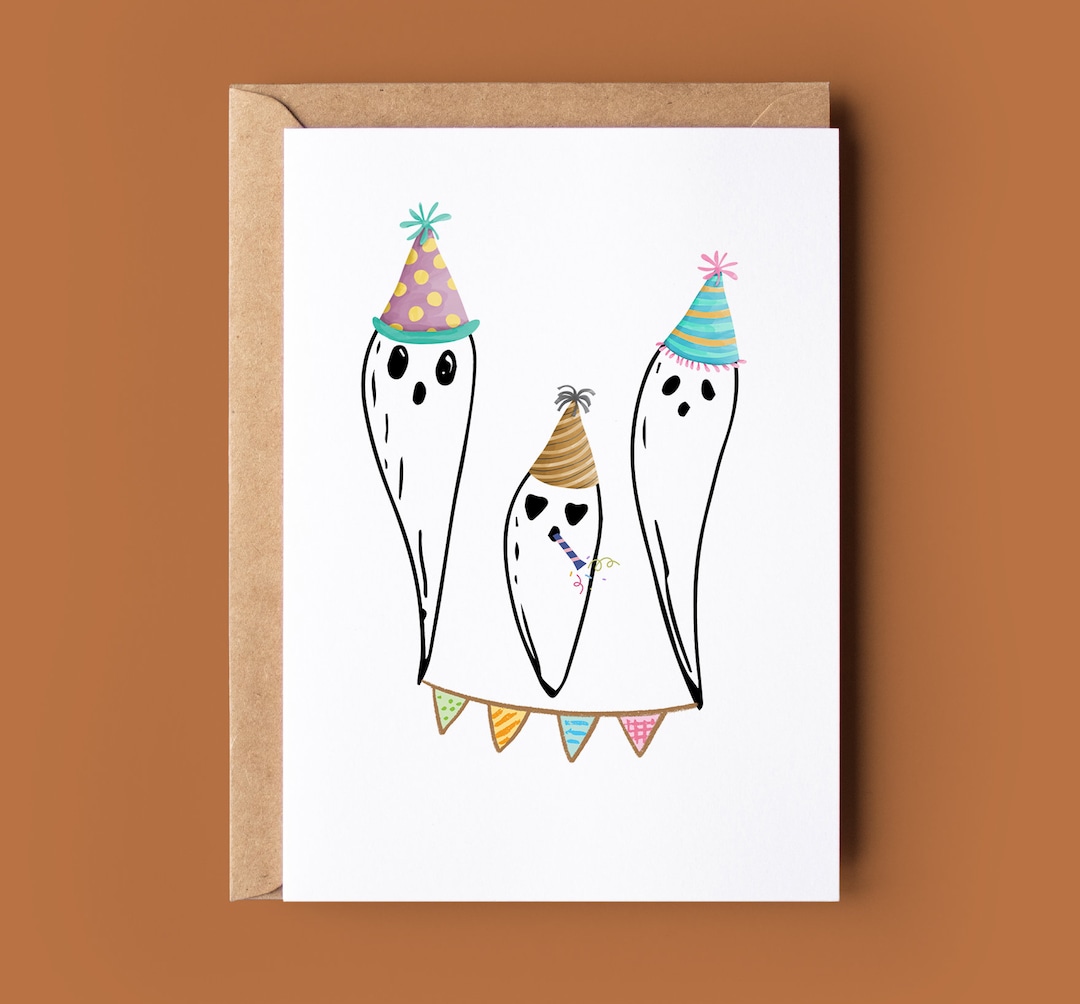 Cute Ghost Happy Birthday Card - Funny Halloween Birthday Card ...