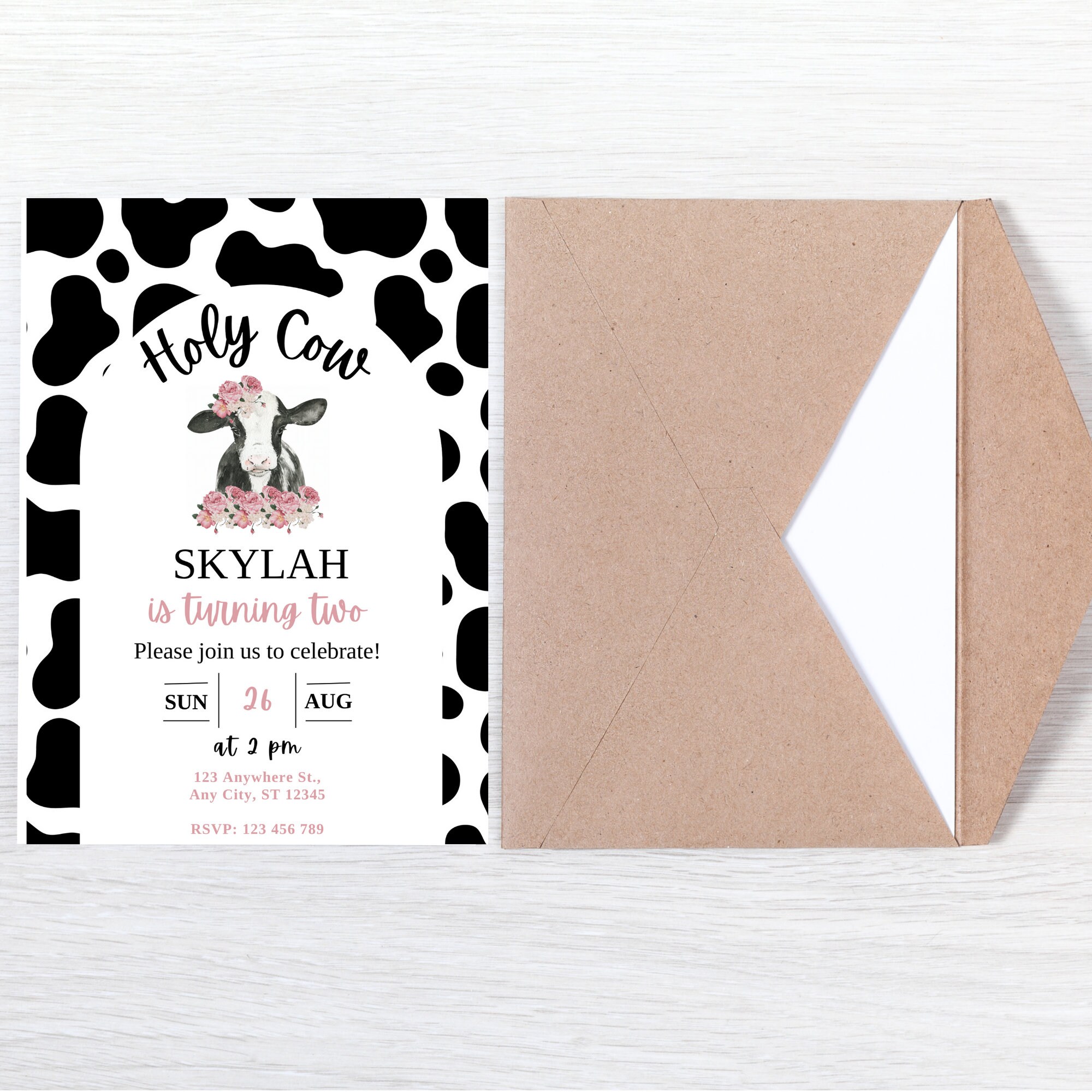 Editable Cow Theme Birthday Party Invitation Holy Cow Its by Bday ...