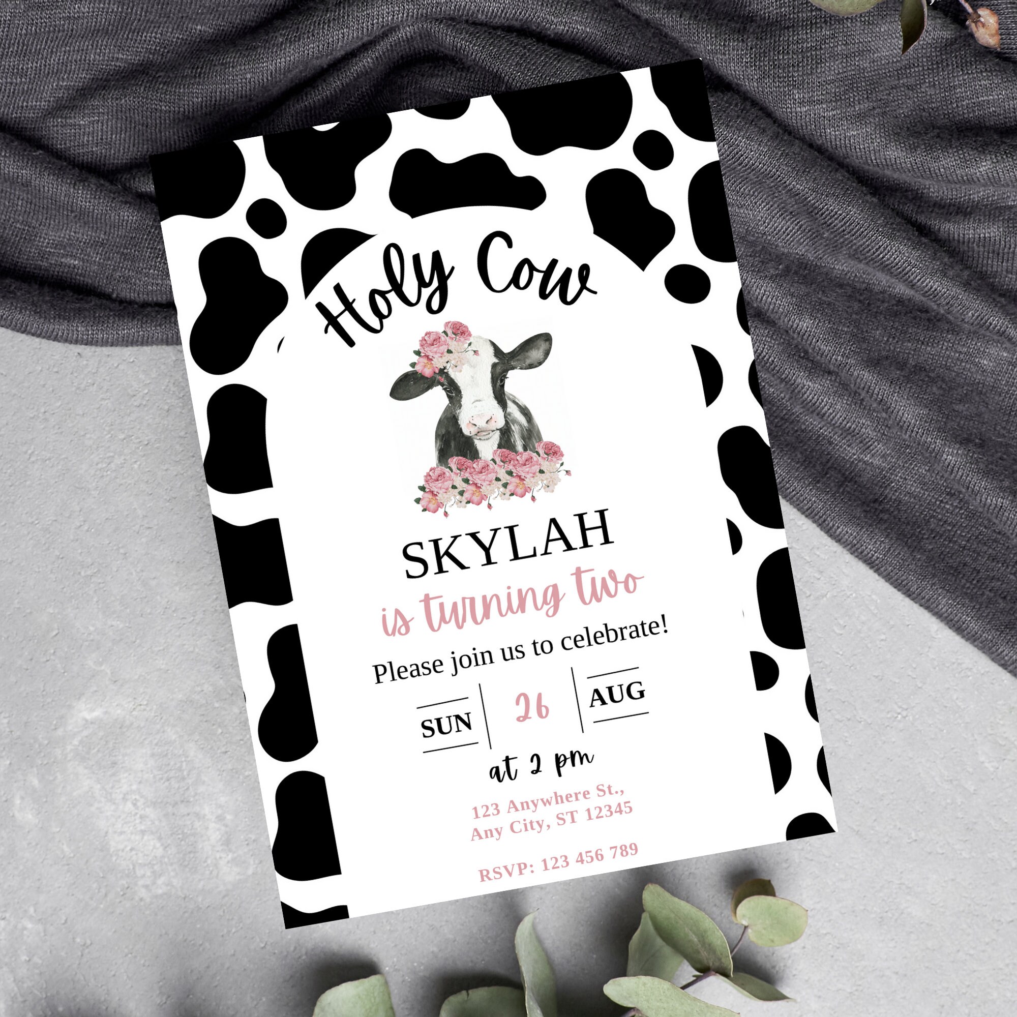 Editable Cow Theme Birthday Party Invitation Holy Cow Its by Bday ...