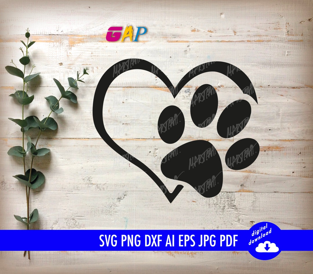 Dog Cat Paw Print Love Heart SVG, DXF, PNG (digital Download) - Etsy