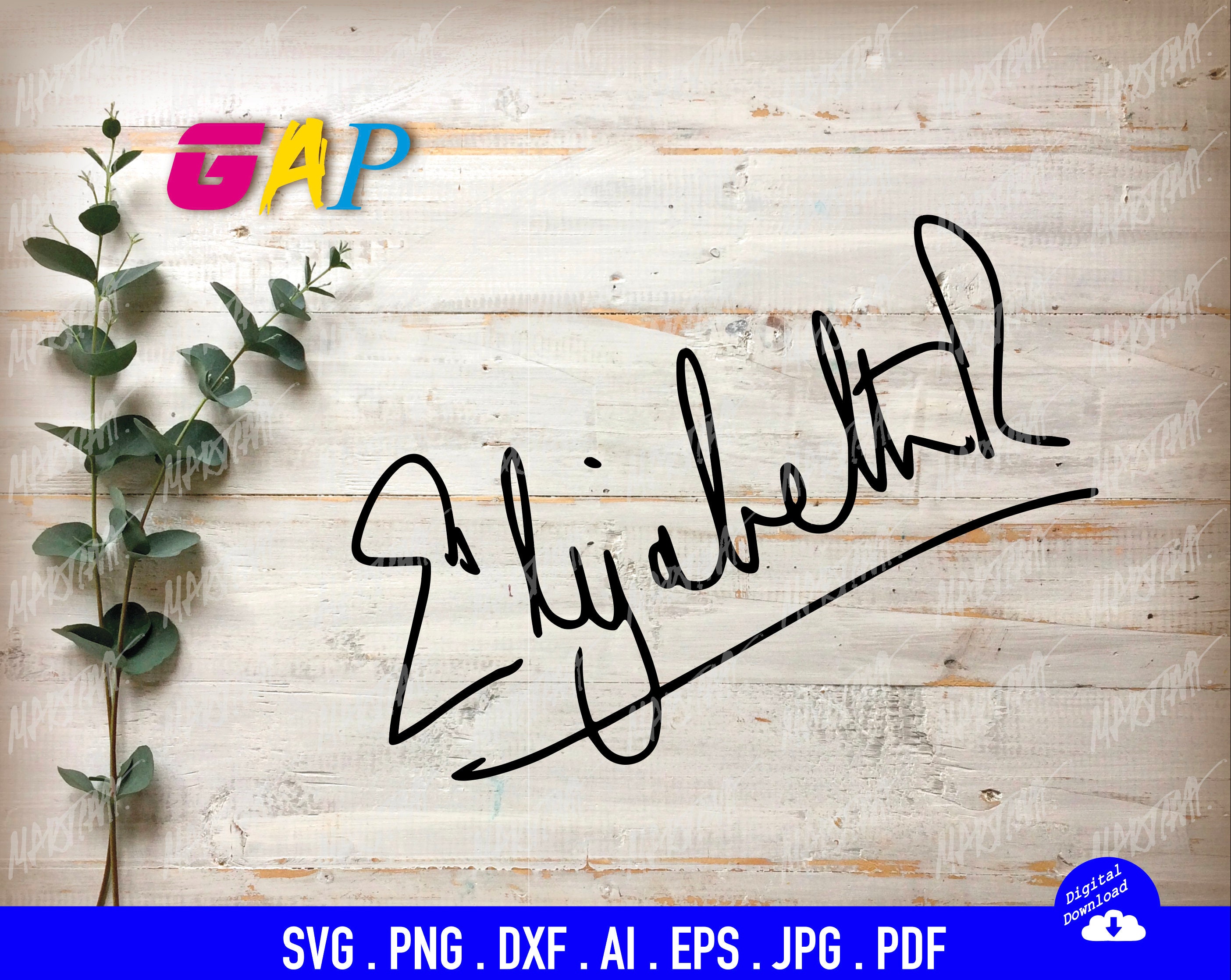 Queen Elizabeth Signature Svg Dfx Jpeg Pdf Png Eps Instant Digital ...