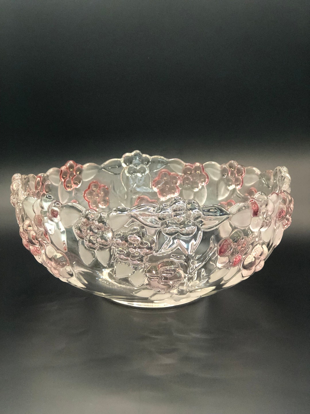 Mikasa Crystal (carmen Rose) Bowl With Raised Pink Flowers and White ...