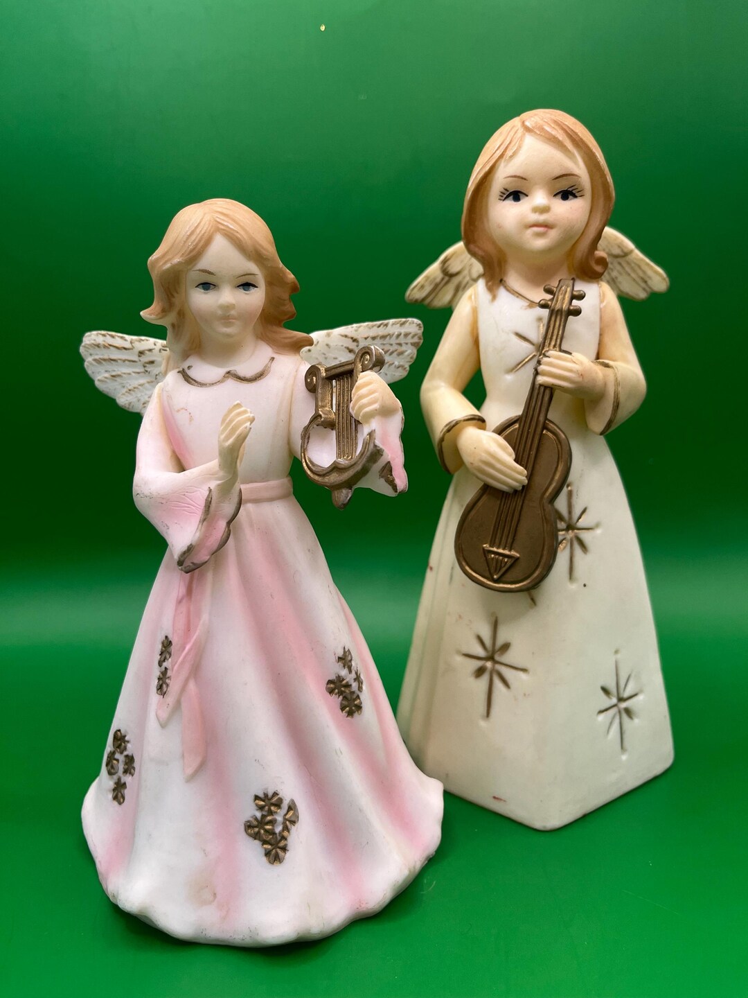 Two Vintage Plastic Angels With Musical Instruments - Etsy