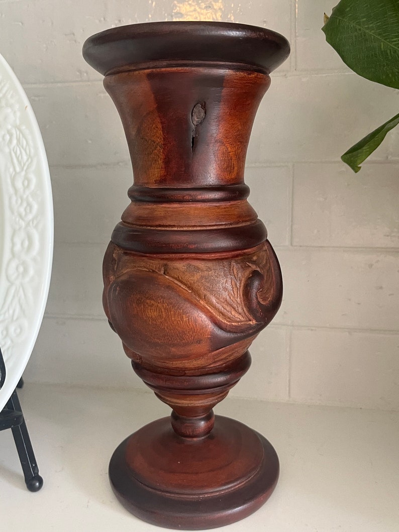 Carved Wood Vase - Etsy
