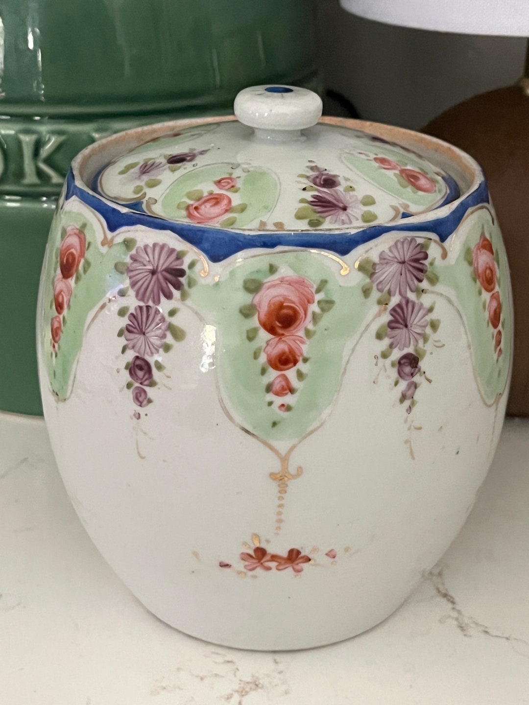 Vintage/antique Hand Painted Floral Jar With Lid. - Etsy