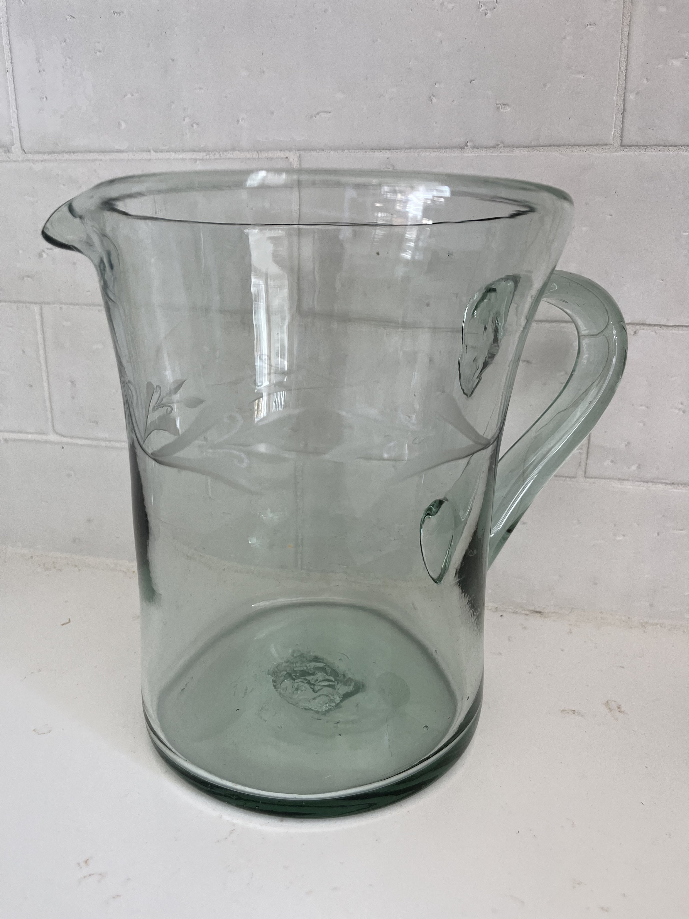 Hand Blown and Etched Gray/green Bubble Glass Pitcher - Etsy