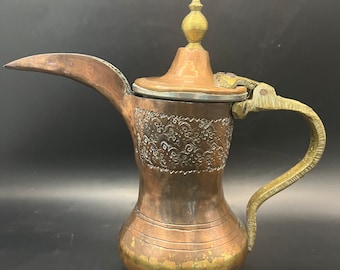 Vintage Brass Dallah Coffee Pot, Etched Arabic Dallah With Charm and ...