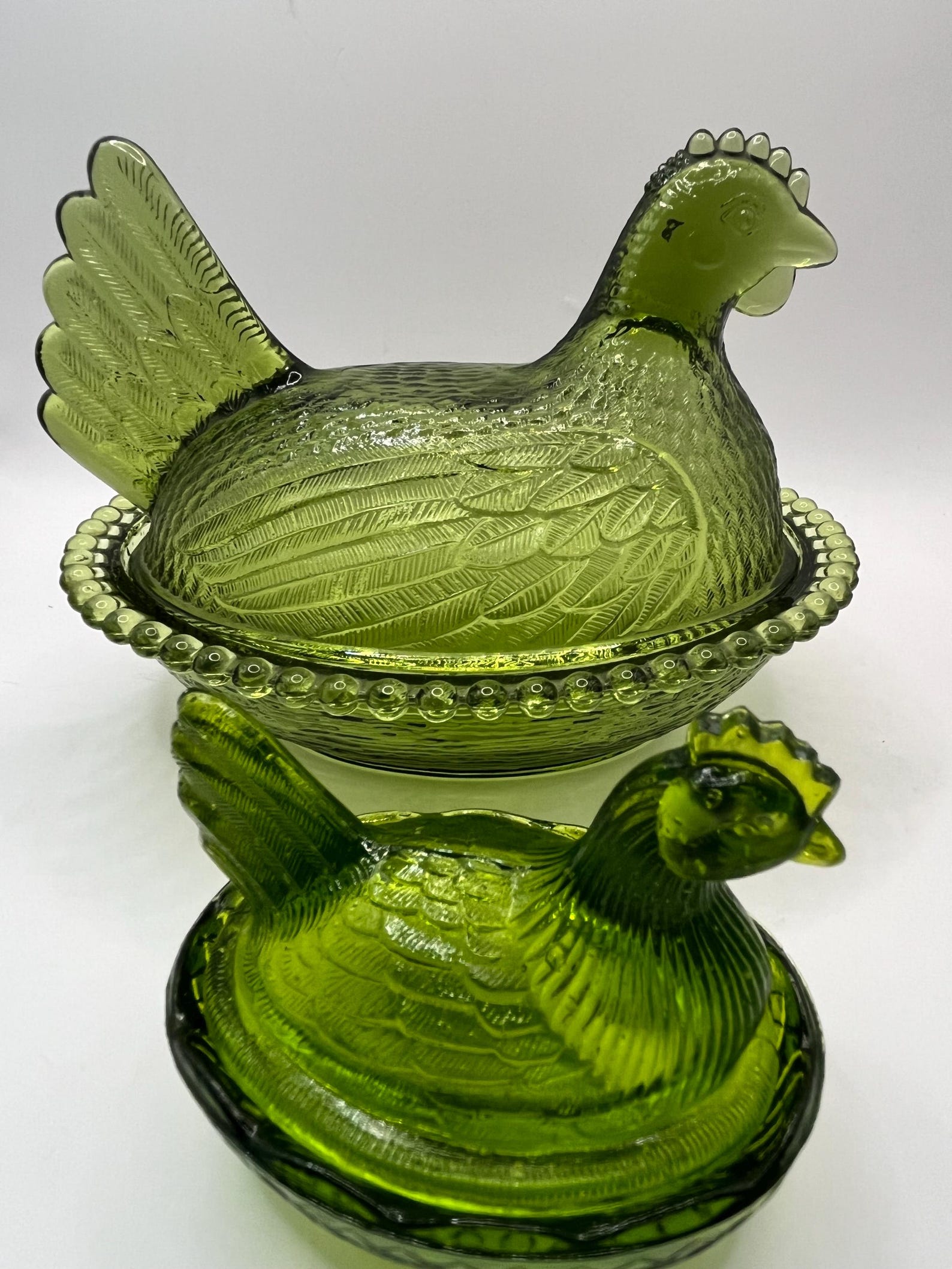 Two Avocado Green Hens on Nests - Etsy