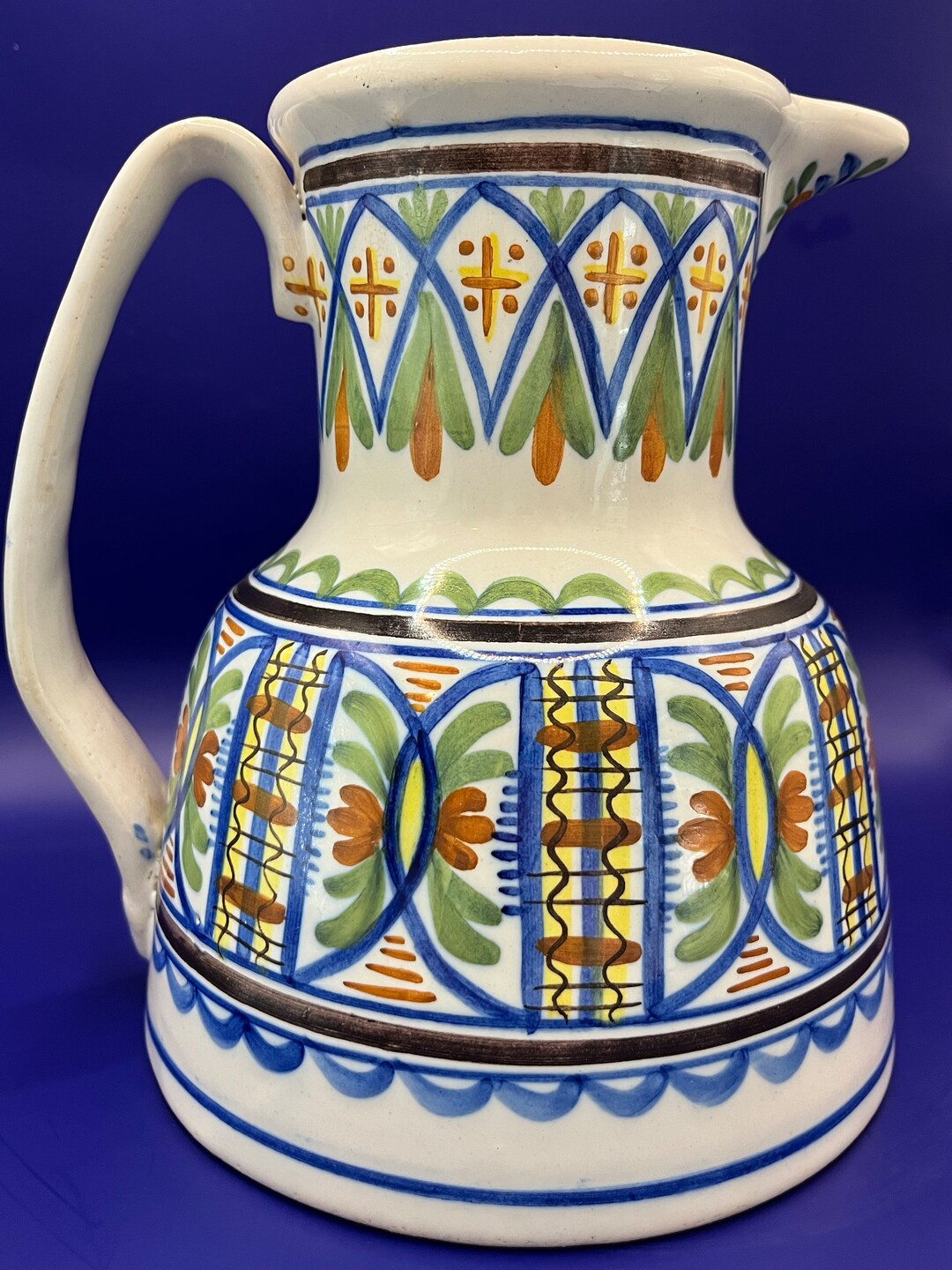 Heavy Spanish Pitcher in Blue Green Brown and Yellow. - Etsy