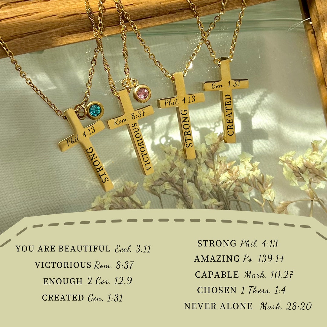 Personalized Gold Cross Necklace With Bible Verses - Custom Necklace ...