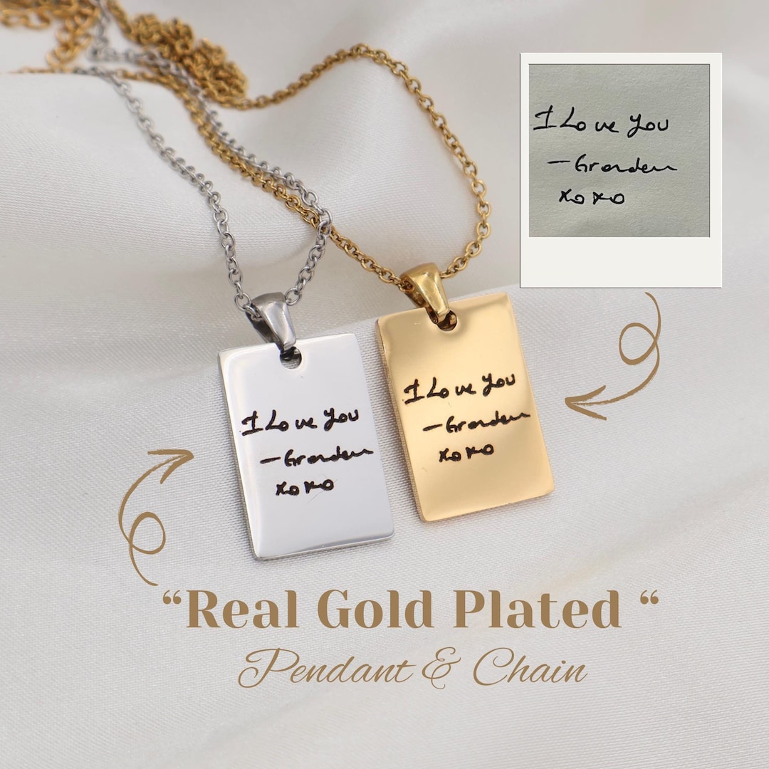 Actual Handwriting Engraved Necklace | Custom Real Gold Plated ...