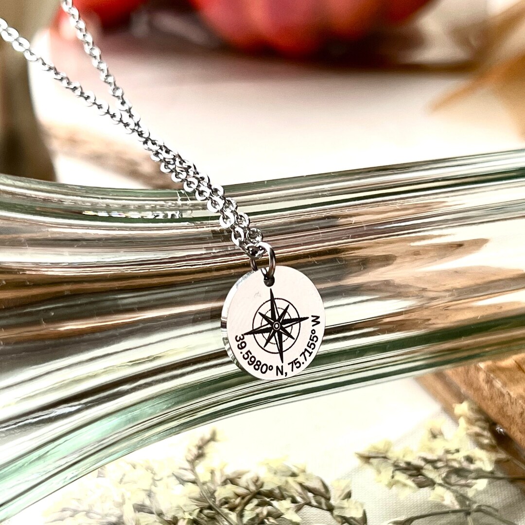 Custom Coordinate Compass Necklace - Personalized Gift - Etsy
