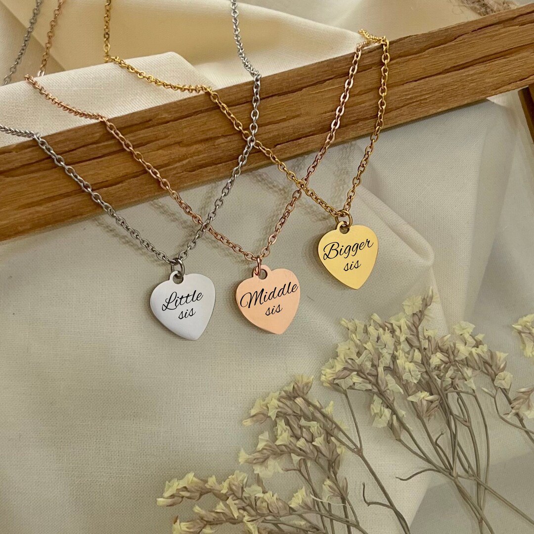 Personalized Middle Sister Big Sister Little Sister Heart Necklace ...