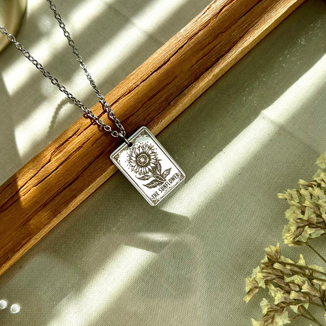 Personalized Sunflower Tarot Card Necklace - Radiant Sun Symbolism ...