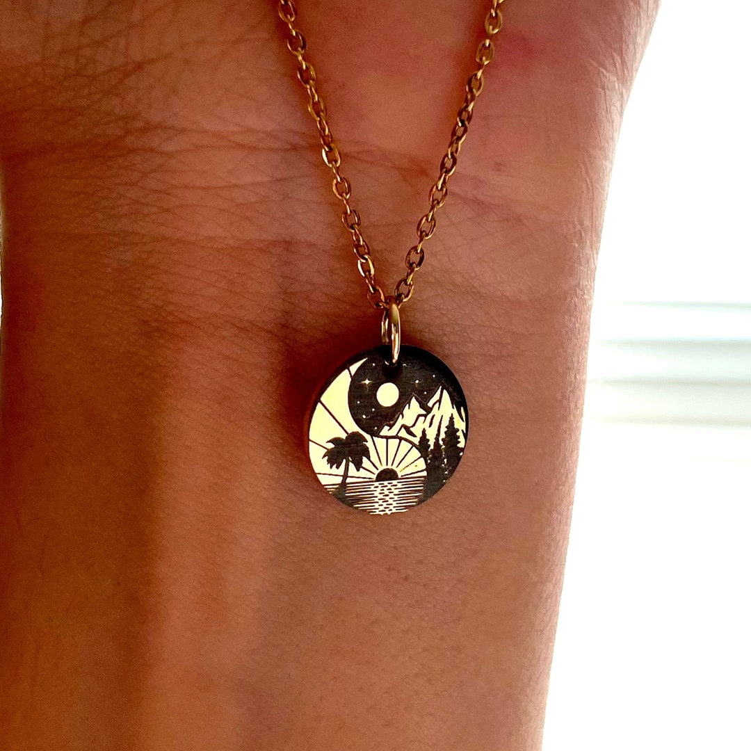 Yin Yang Symbol Sun Moon Buddhism Stars Necklace - Customizable Pendant ...