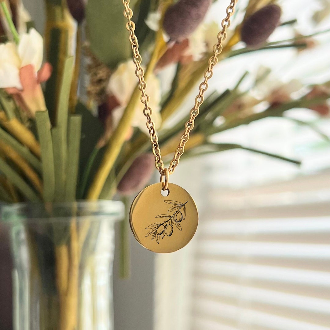 Personalized Olive Branch Necklace - Custom Delicate Floral Pendant ...