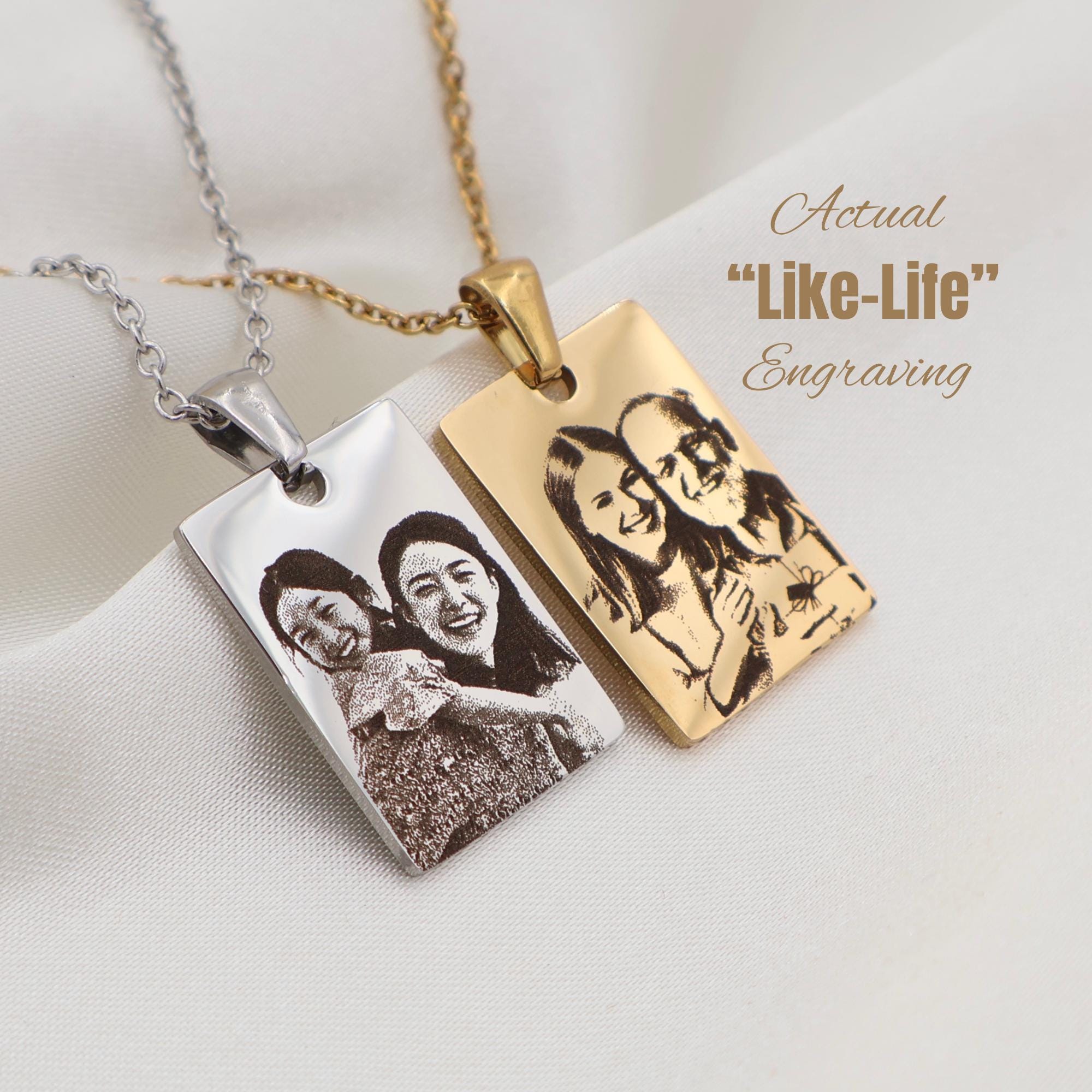 Picture Engraved Necklace - Real Gold Plated Stainless Steel Chain With ...