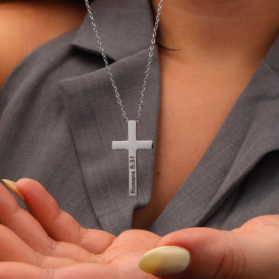 Custom Engraved Cross Necklace: Stainless Steel Religious Jewelry - Etsy