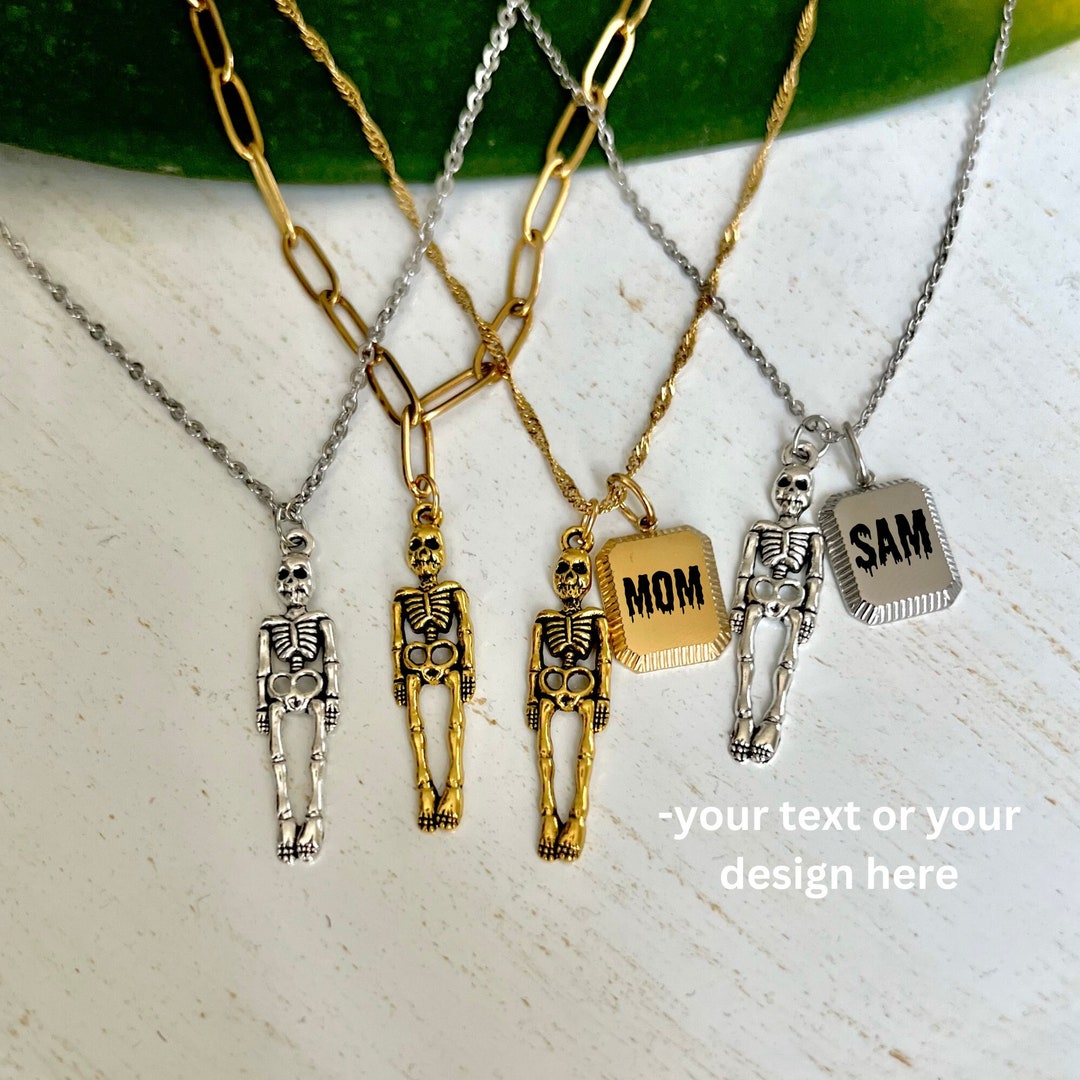 Personalized Vintage Tiny Sterling Steel Human Skeleton Necklace ...
