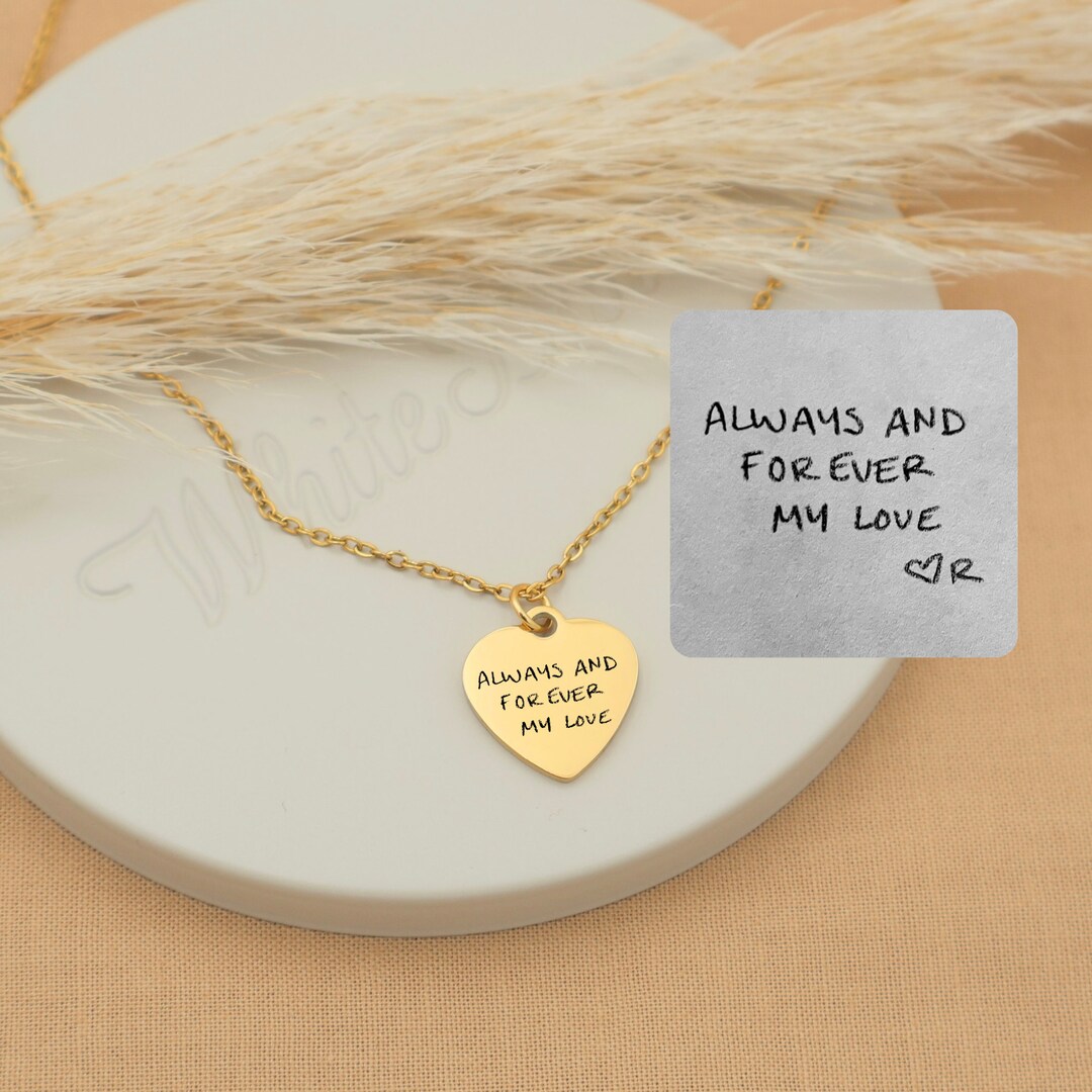Personalized Handwriting Heart Necklace | Custom Engraved Stainless ...