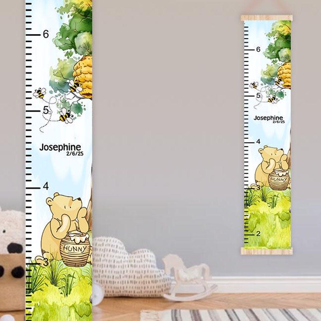 Personalized Classic Winnie the Pooh Canvas Growth Chart Nursery Decor ...