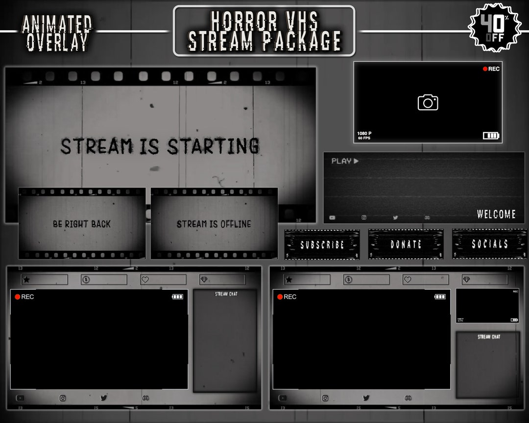Animated Horror VHS Twitch Stream Overlay / Glitch & Noise / Old Movie ...