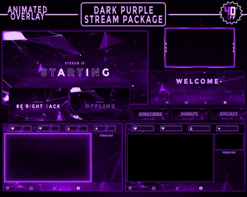 Animated Minimal Dark Purple Stream Overlay / Esthetique Theme ...