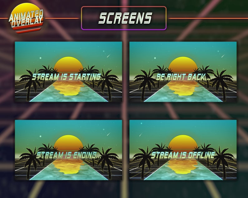 Animated Retro Synthwave Stream Overlay / Full Twitch Pack / 80s ...