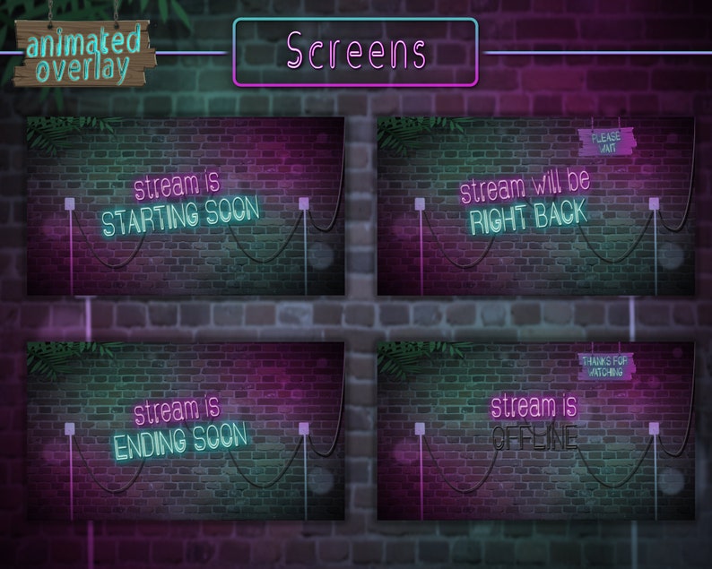 Animated Street Retro Neon Stream Overlay / Full Twitch Pack / Lofi ...