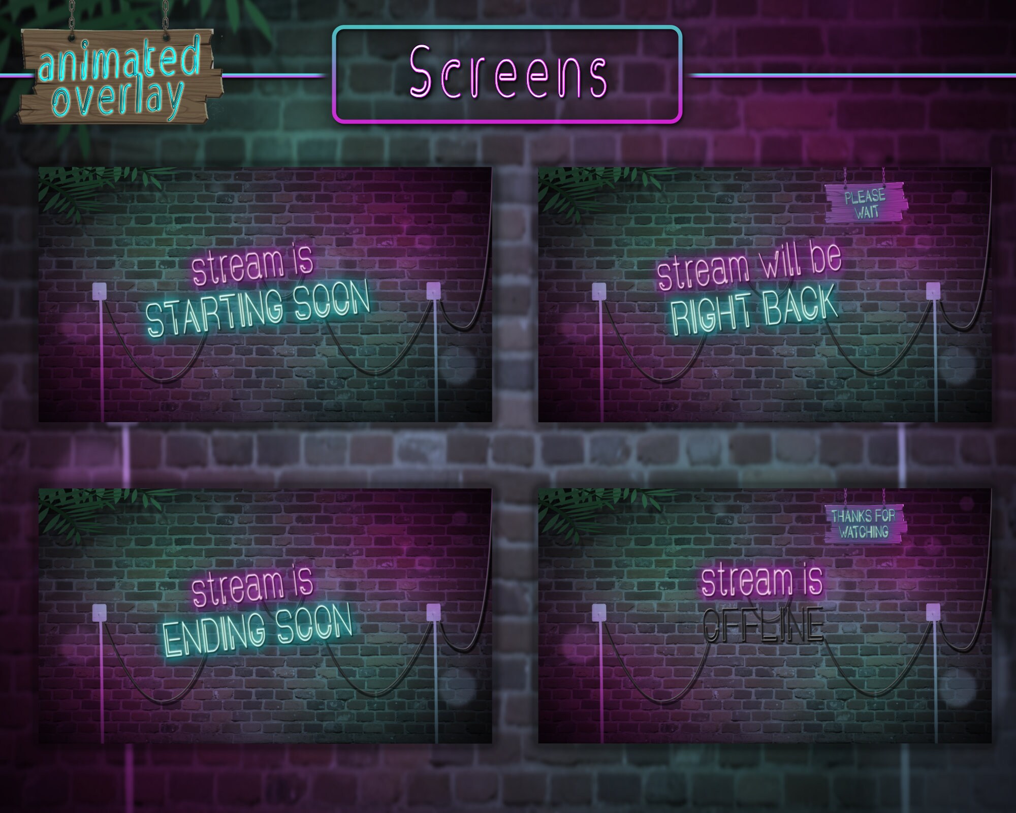 Animated Street Retro Neon Stream Overlay / Full Twitch Pack / Lofi ...