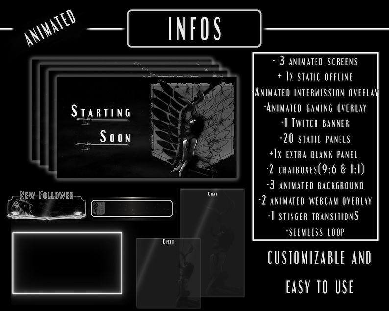 Animated Aesthetic Dark Anime Stream Overlay / Manga / Dark Girl ...