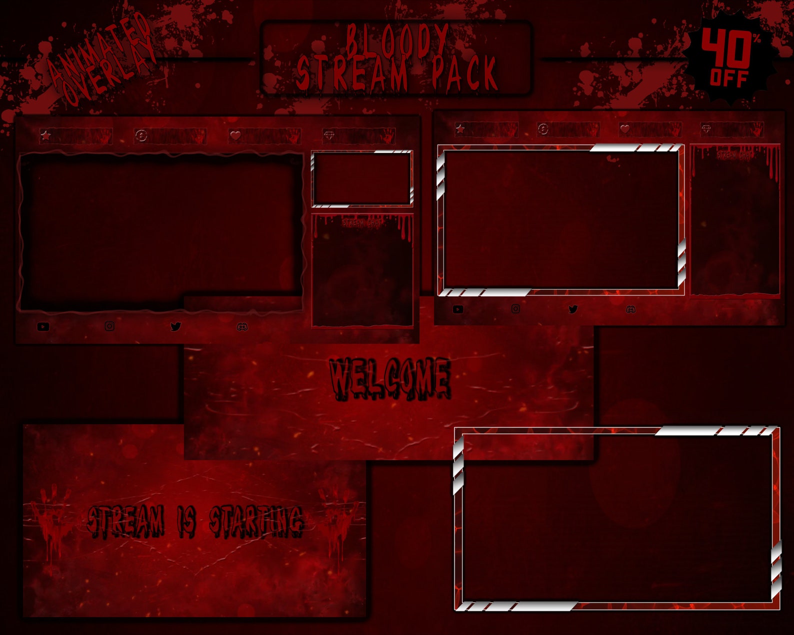 Animated Bloody Stream Overlay / Full Twitch Pack / Dark - Red ...