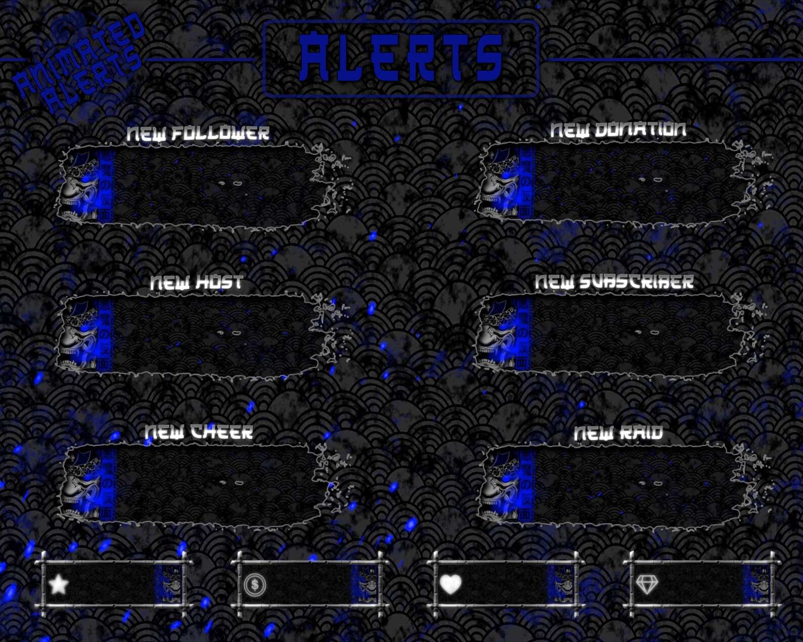 Animated Blue Akuma Stream Overlay / Samuraï / Oni Mask / Dark and Blue ...