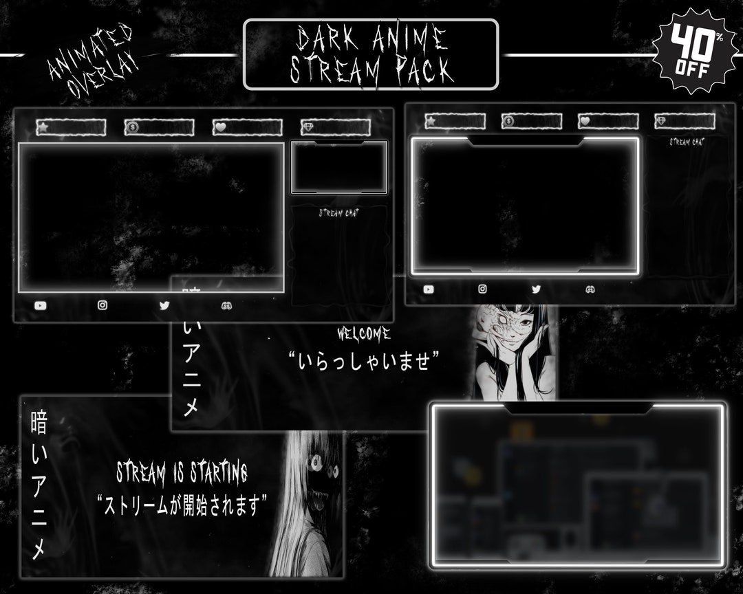 Animated Dark Anime Stream Overlay / Full Twitch Pack / Dark & Goth ...