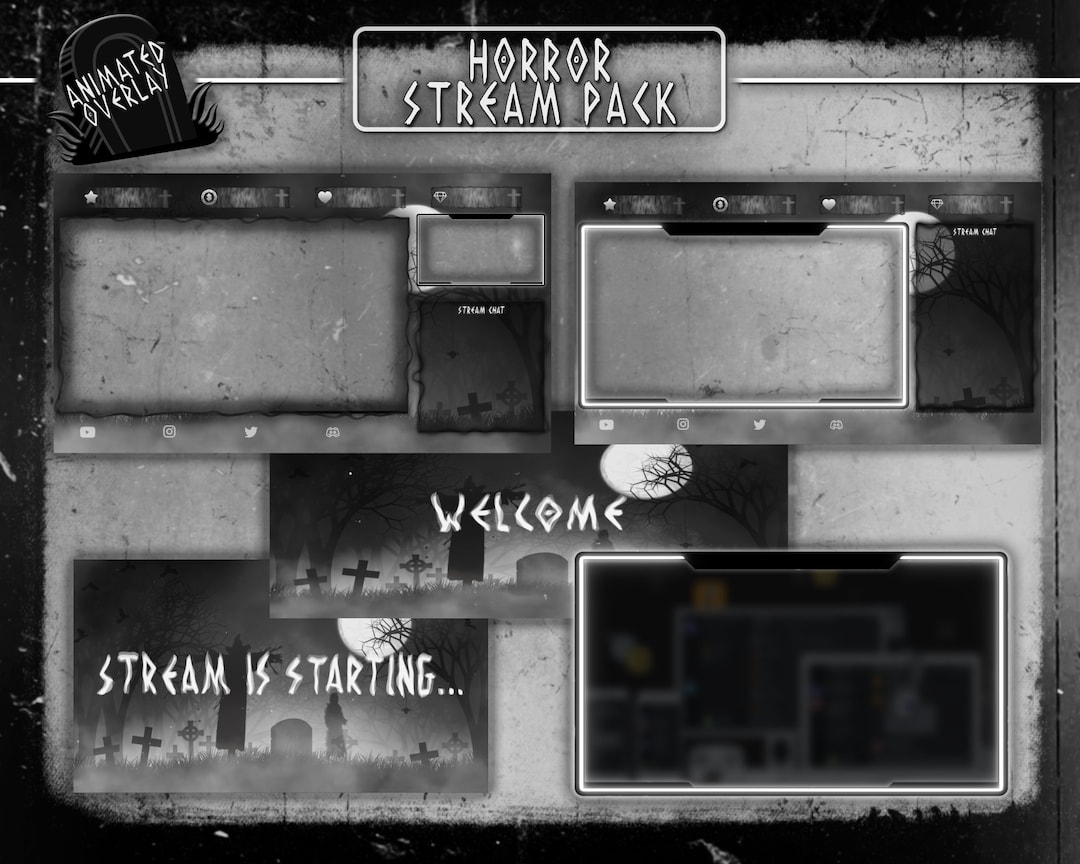 Animated Horror Stream Overlay / Full Twitch Pack / Dark&goth ...