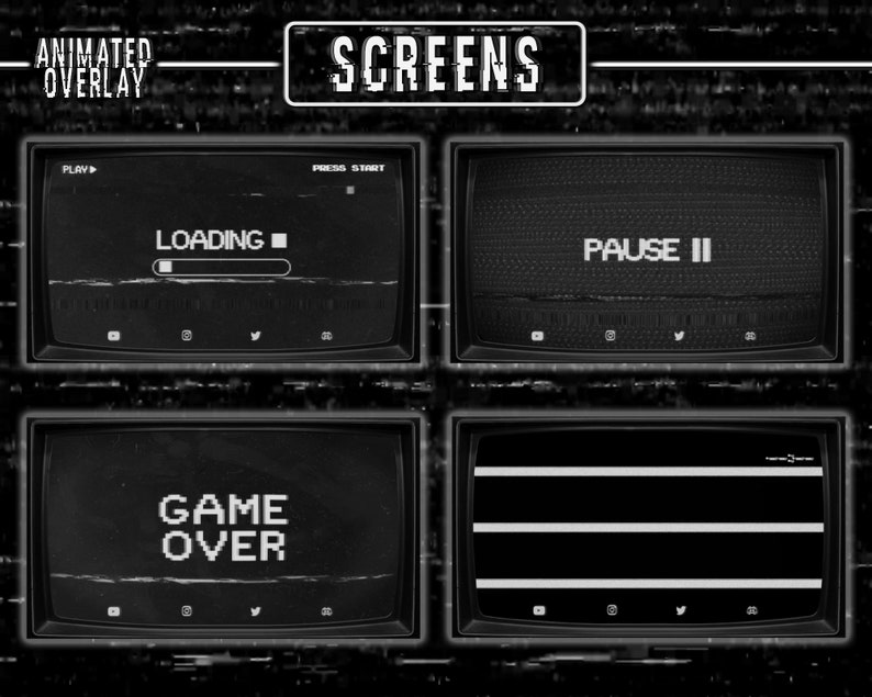 Dark Retro TV Stream Overlay / Full Package / Glitch / VHS / CRT ...