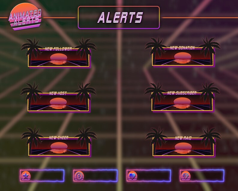 Animated Stream Neon Retrowave Overlay / Complete Twitch Pack / Retro ...