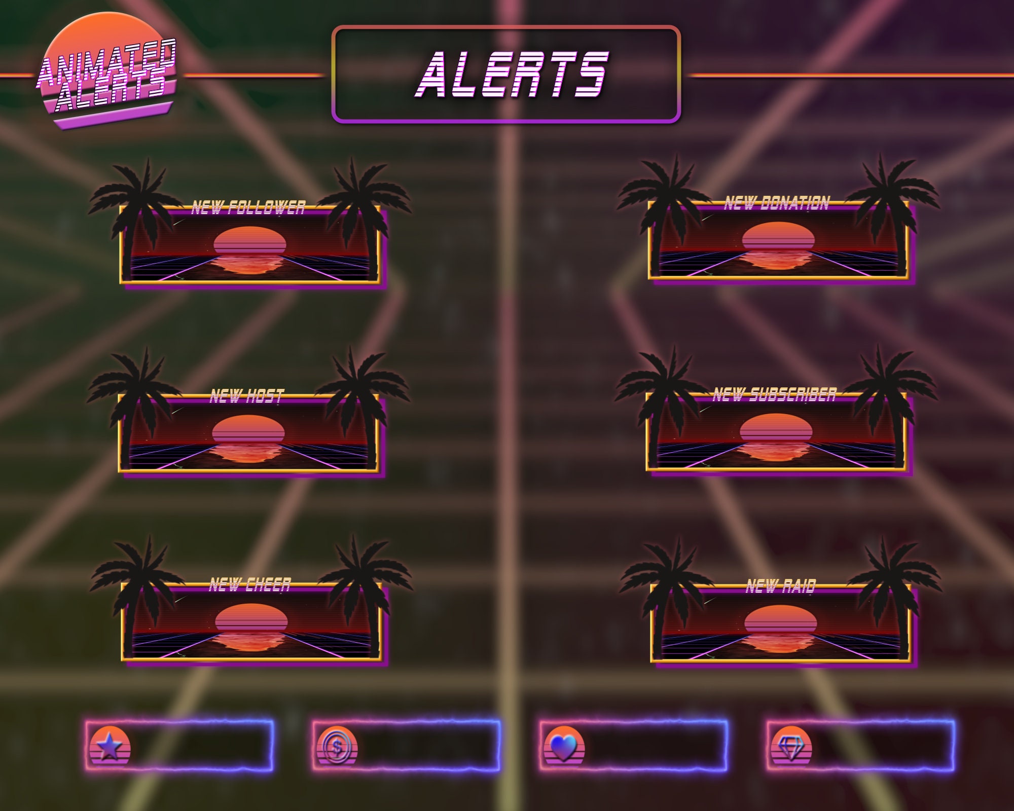 Animated Stream Neon Retrowave Overlay / Complete Twitch Pack / Retro ...