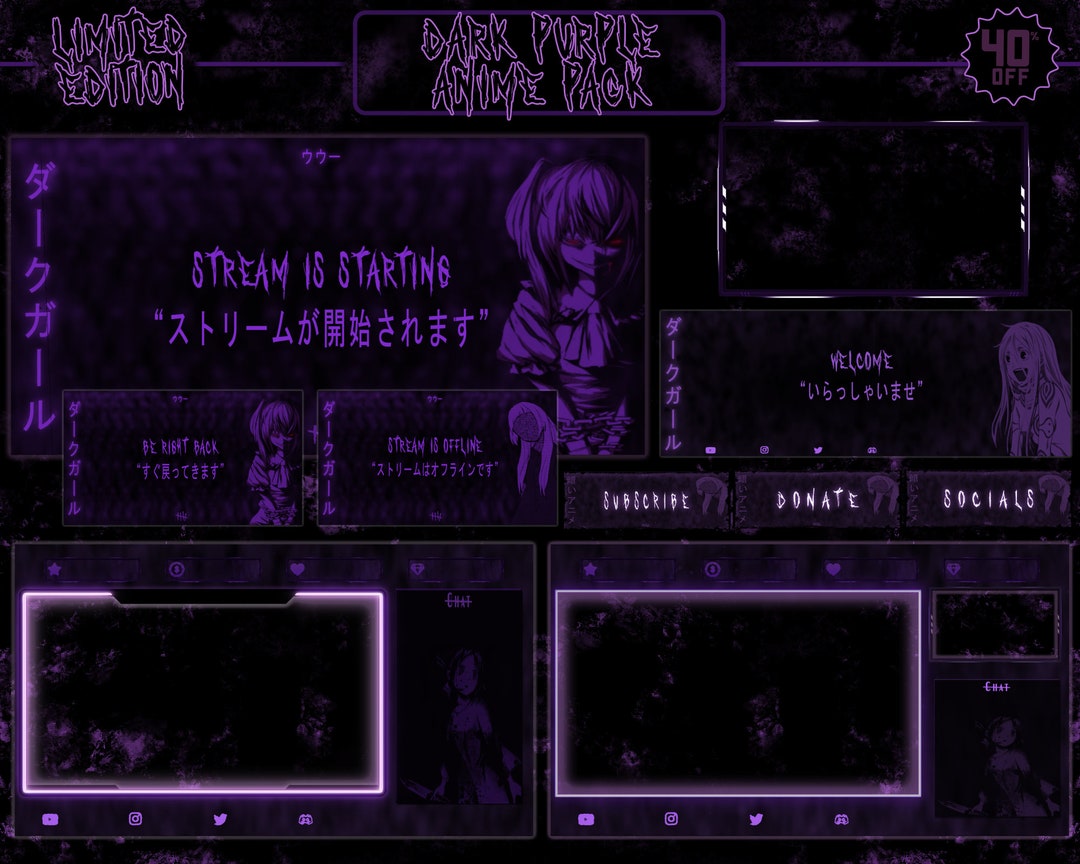 Dark Purple Anime Stream Package / Twitch Overlay / Psycho Girl ...