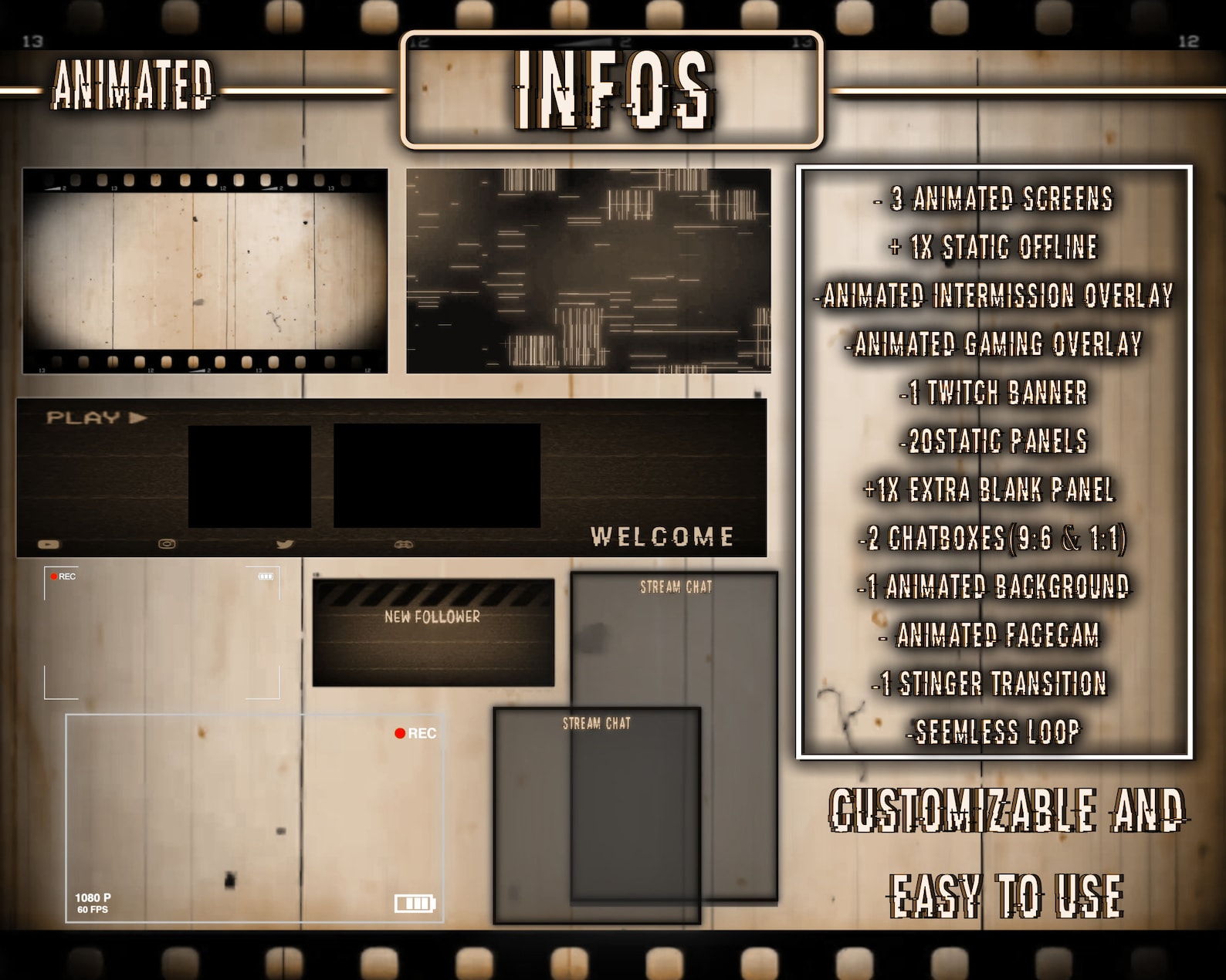 Scary Retro Twitch Stream Overlay / Cinematic Noise / Glitch / VHS, VCR ...