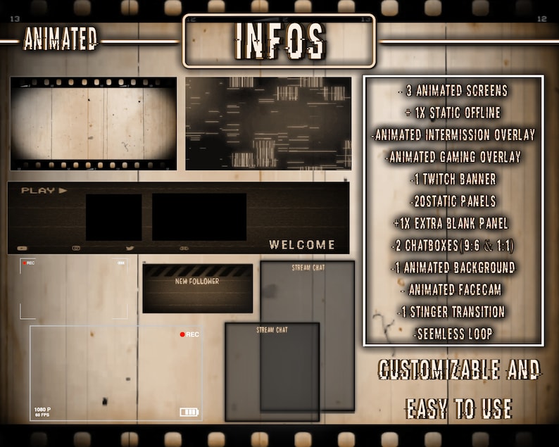 Scary Retro Twitch Stream Overlay / Cinematic Noise / Glitch / VHS, VCR ...