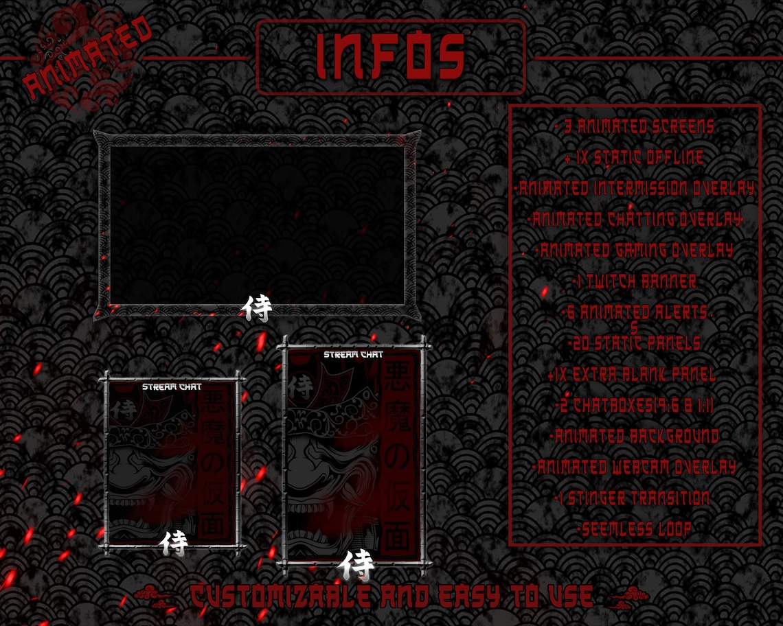 Animated Oni Mask Overlay / Akuma / Samuraï / Full Twitch Pack / Red ...