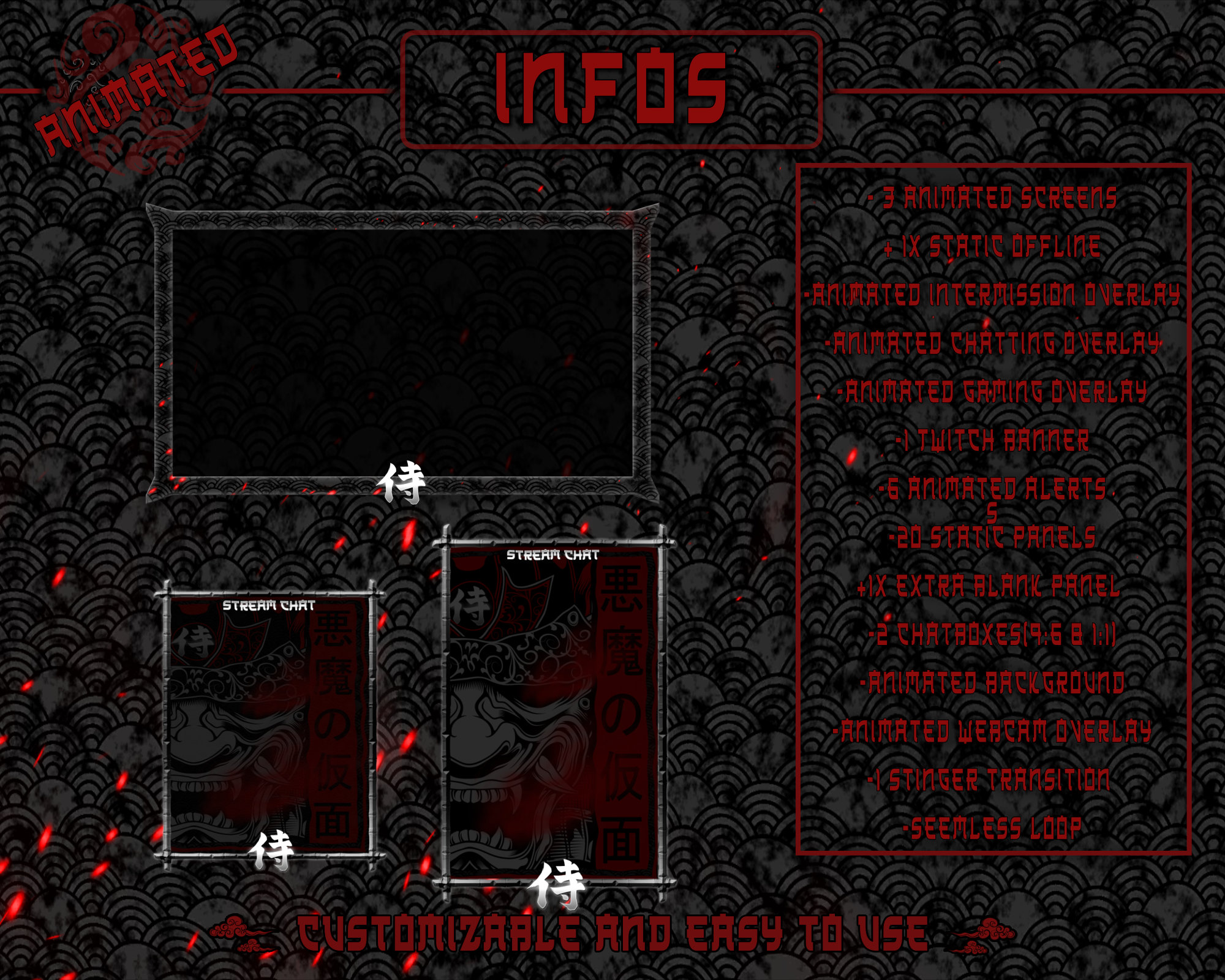 Animated Oni Mask Overlay / Akuma / Samuraï / Full Twitch Pack / Red ...