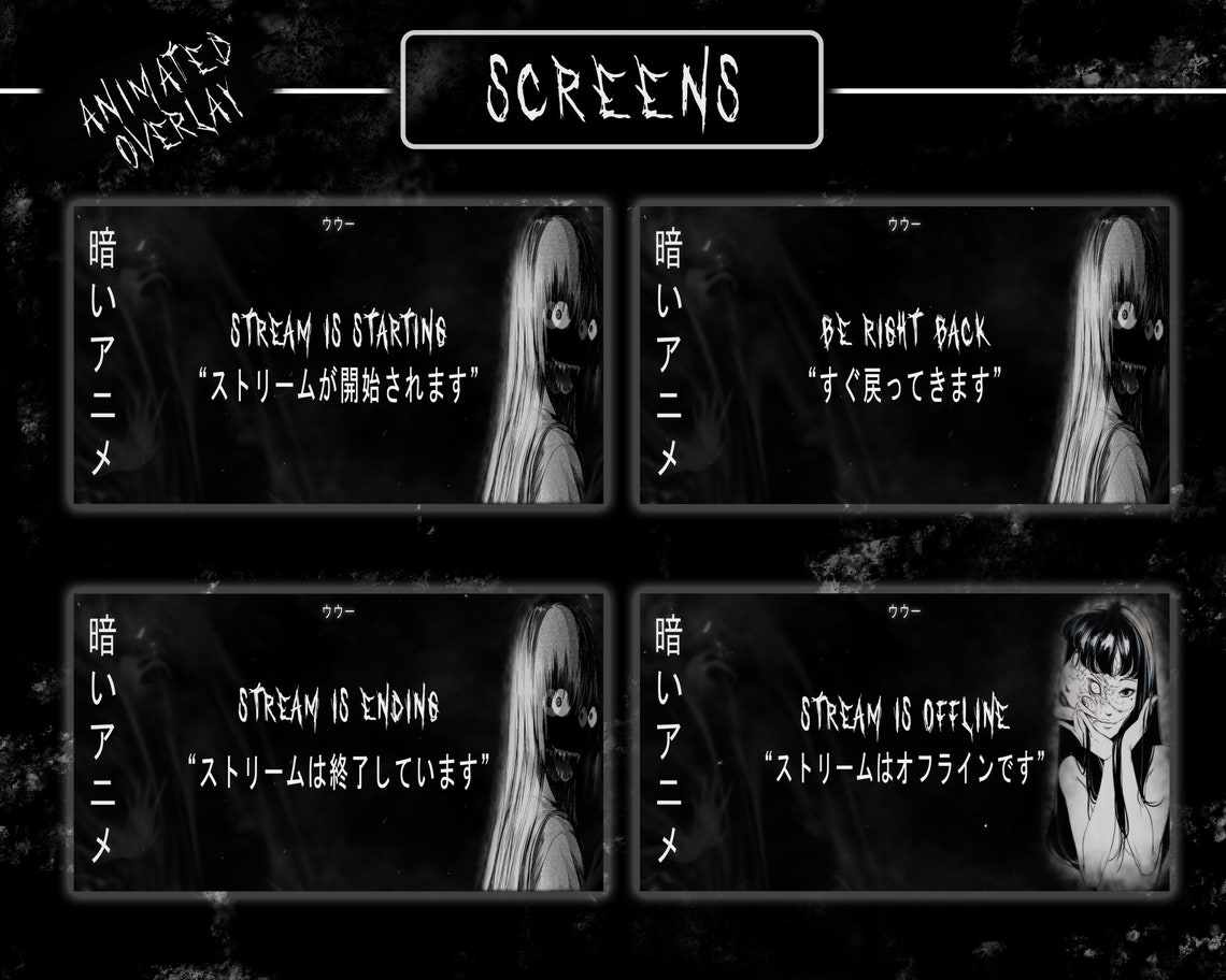 Animated Dark Anime Stream Overlay / Full Twitch Pack / Dark & Goth ...