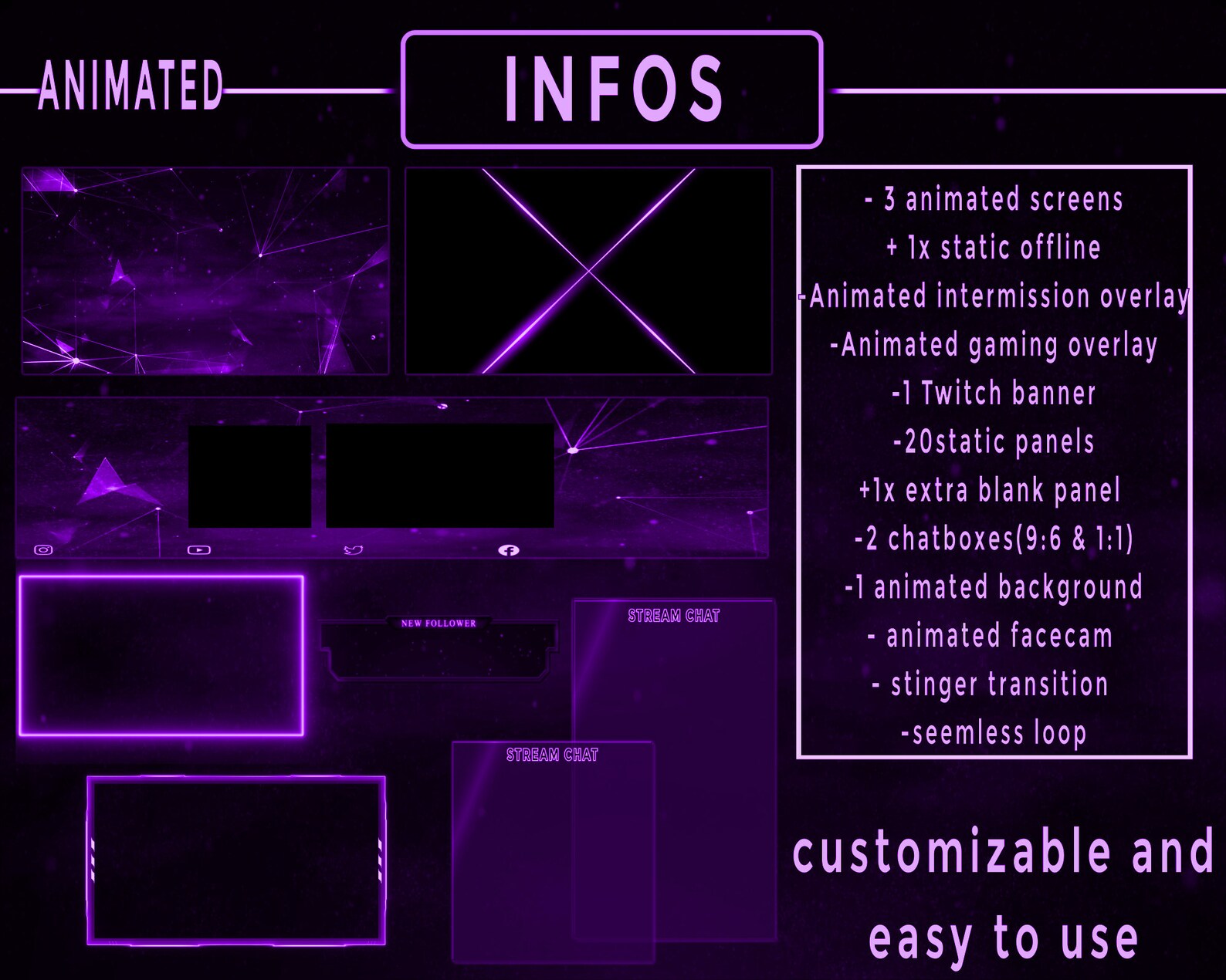 Animated Minimal Dark Purple Stream Overlay / Esthetique Theme ...