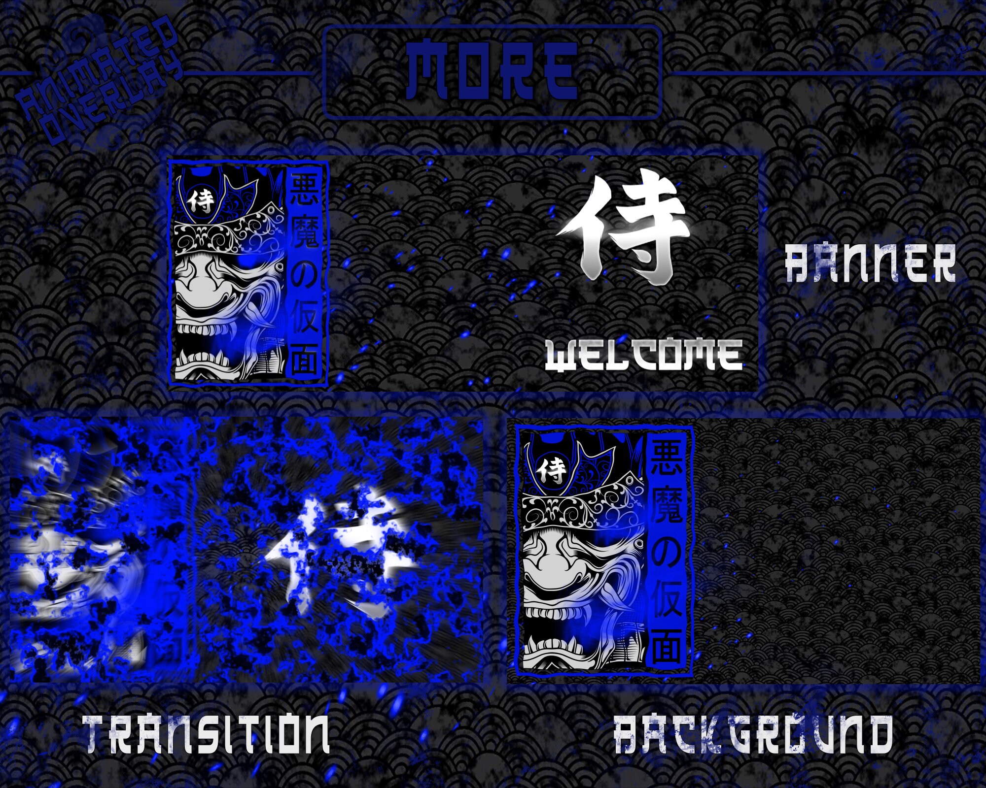 Animated Blue Akuma Stream Overlay / Samuraï / Oni Mask / Dark and Blue ...