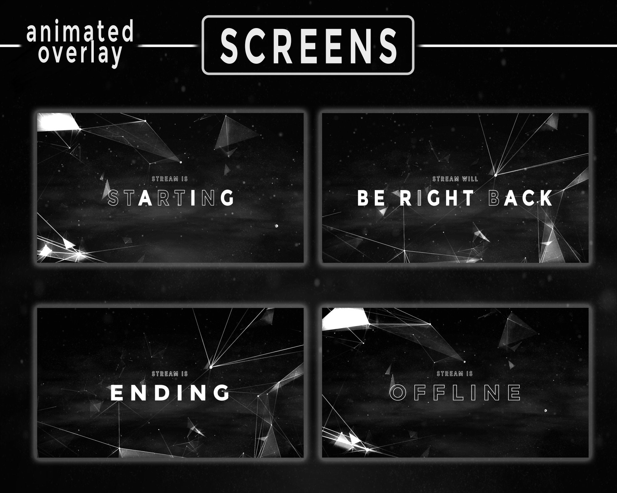 Animated Black and White Twitch Overlay / Minimal Dark Stream Package ...
