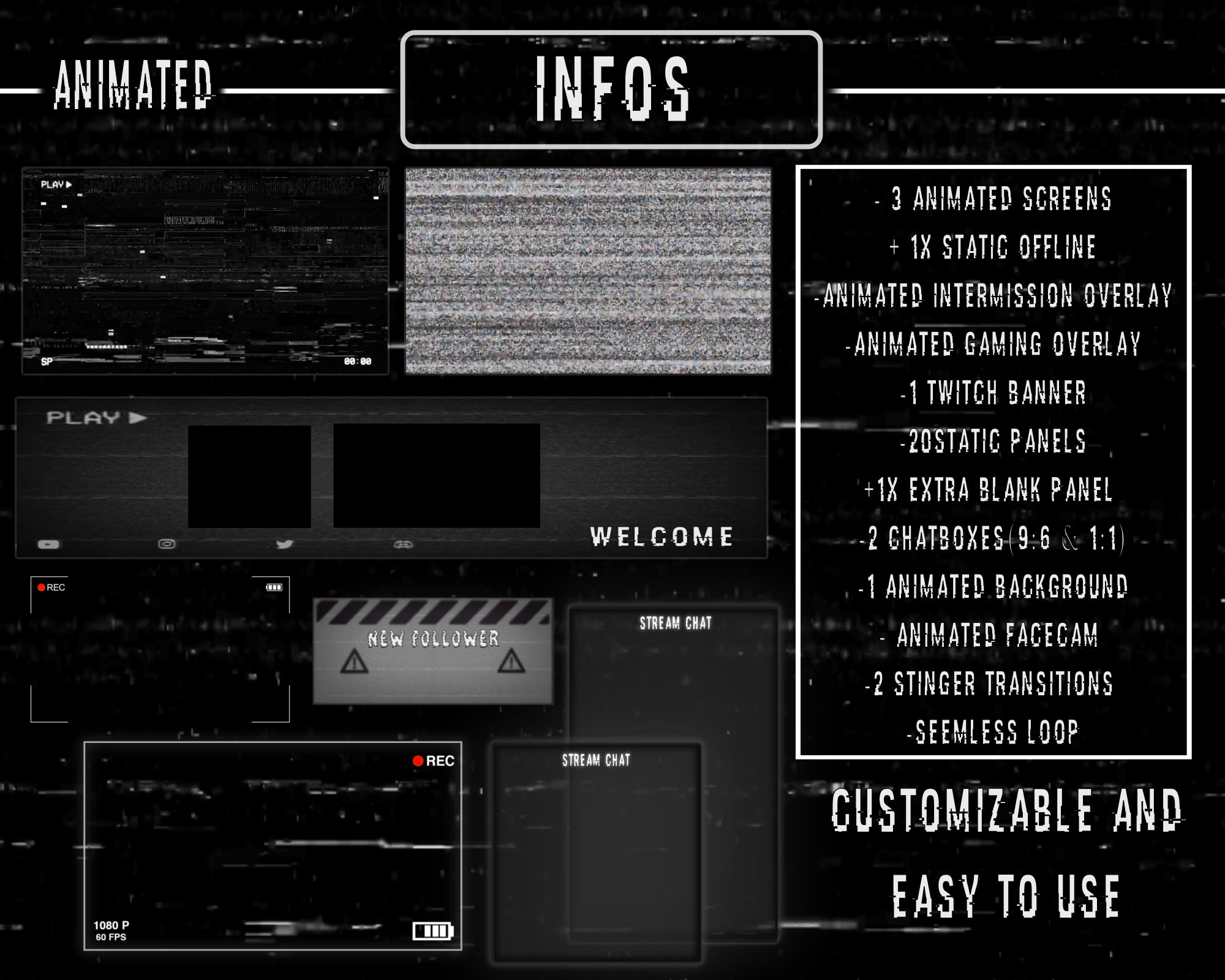 Animated Dark VHS Stream Overlay / Full Package / TV Glitch / CRT ...
