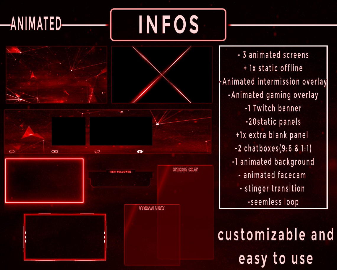 Animated Minimal Red Stream Overlay / Esthetic Theme / Clean ...