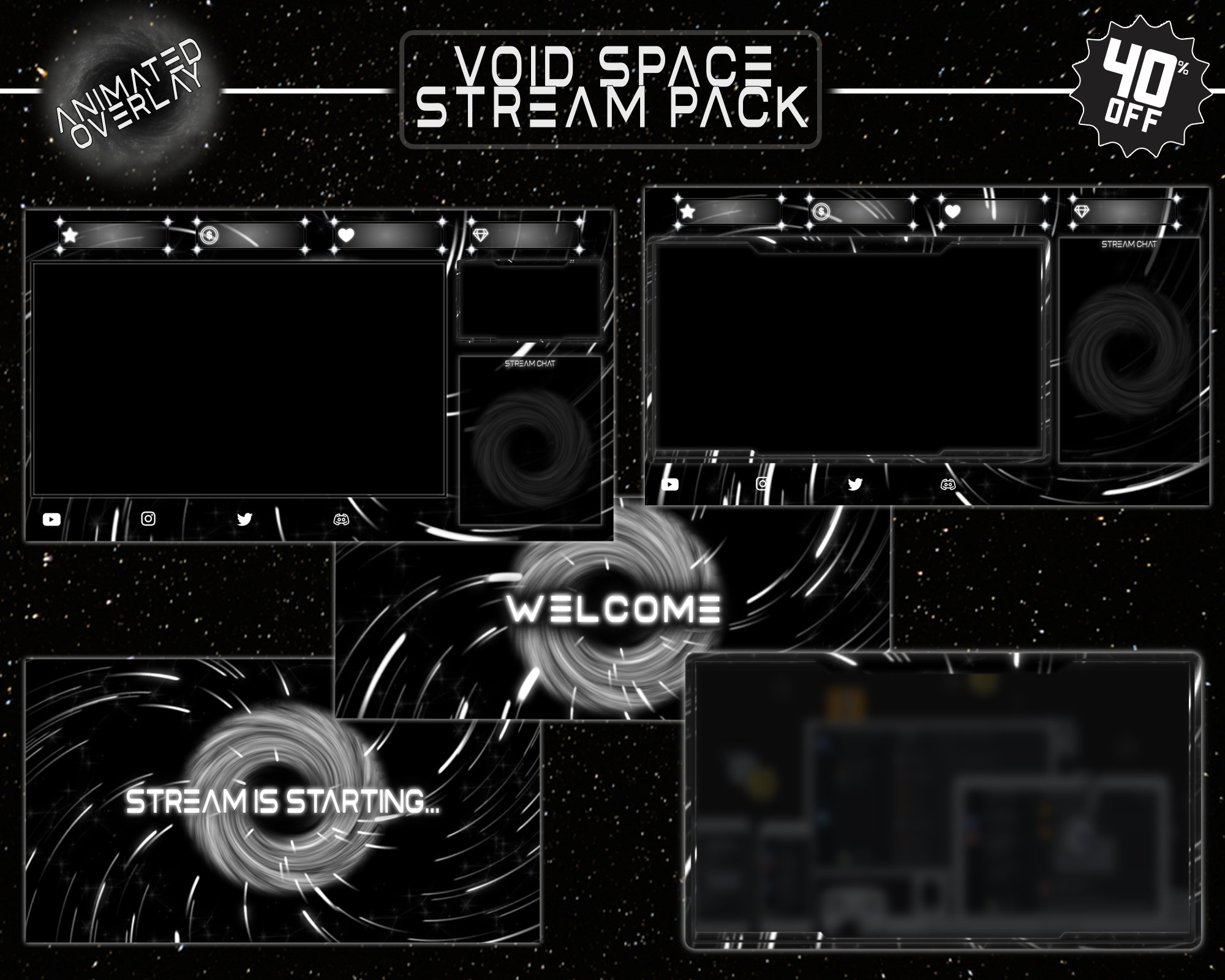 Animated Void Space Stream Overlay / Full Twitch Pack / Dark / Stars ...